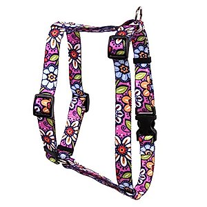 Yellow Dog Design Pink Garden Roman Style H Dog Harness, X-Large-1" Wide and fits Chest of 28 to 36"