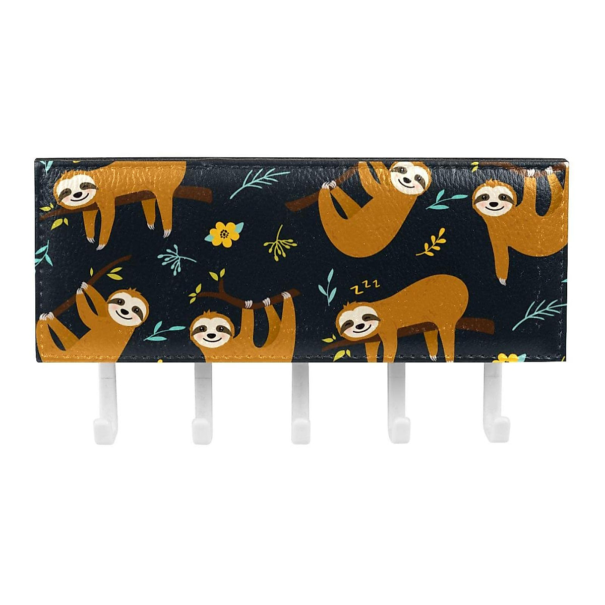 Cute Baby Sloth Sleep on Tree Key Holder for Wall with Mail Organizer, Self Adhesive Key Rack with 5 Hooks, Decorative Home Decor for Entryway Bathroom Kitchen