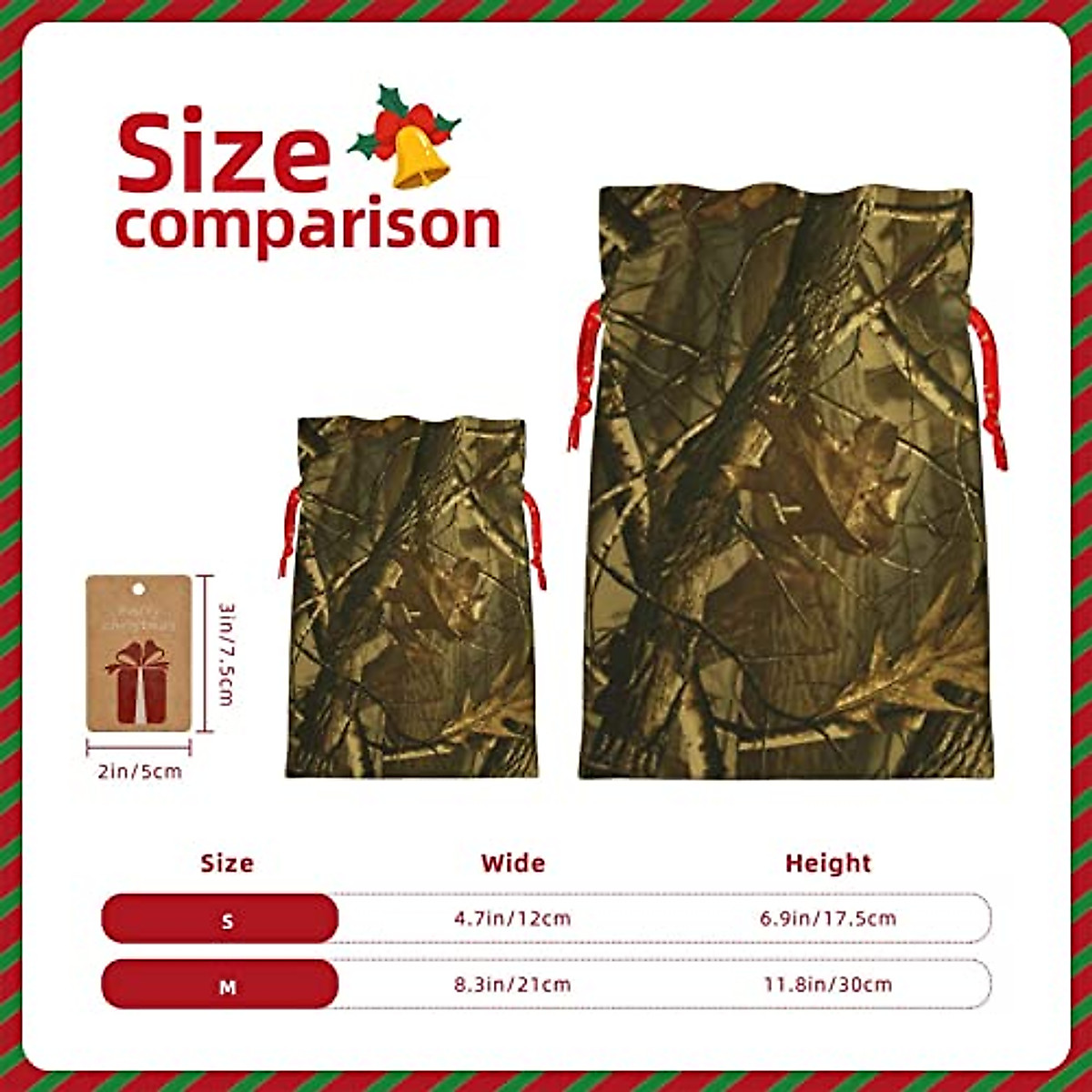 Drawstrings Christmas Gift Bags Outdoor-Hunting-Nature-Print Presents Wrapping Bags Xmas Gift Wrapping Sacks Pouches Medium