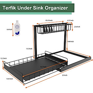 Under Sink Organizers and Storage, Terfik Under Sink Organizer, Pull Out Cabinet Organizer with Sliding Drawer, Multi-Use Under Cabinet Organizer, Under Sink Storage for Bathroom Kitchen Organization