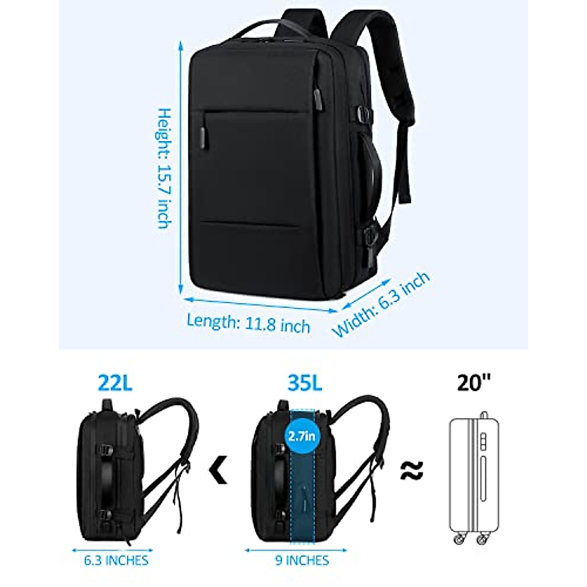 TENNOLA 17inch Laptop Backpack for Men, Travel Backpack Expandable 35L Carry On Business Backpack for Men, Work Backpack for Women Waterproof Backpack for Men & Women