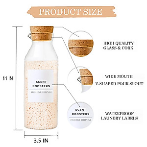 Glass Laundry Detergent Dispenser Set with Cork Lids, Fabric Softener Dispenser, Easy Pour 3 Pack Laundry Bottles, Liquid Detergent Containers, Scent Booster & Bleach Dispenser for Laundry Room