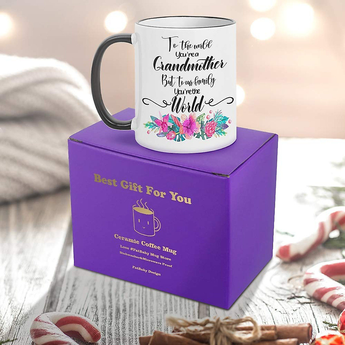 Fatbaby Grandma Birthday Gifts Mug for World Best Grandmother,Mother's Day Grandma Coffee Mug for Nana, Abuela, Granny, Mimi from Grandson,Granddaughter, Grandkids, Grandchildren