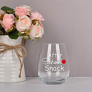Teacher Gift - After School Snack Stemless Wine Glass 15Oz, Teacher Wine Glass for Preschool, Elementary, High School Teacher, Professor, Gift Idea for Teacher Appreciation Day, Retirement, Christmas