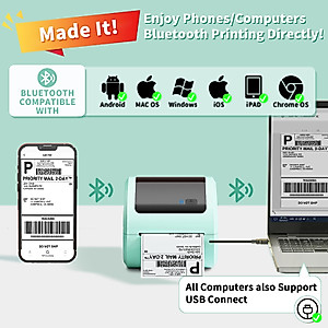 ASprink Bluetooth Thermal Label Printer 4X6 - Wireless Shipping Label Printer for Small Business Packages - Thermal Label Printer Bluetooth, Shipping Label Printer Compatible with iPhone, USPS, Amazon