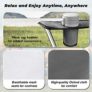 Camabel Oversized Camping Chairs Heavy Duty Folding Lawn Chairs Outside 400 LBS with Cup Holder Carry Bag Beach Chair Foldable Light Weight Lawn Chairs for Hiking Picnics Fishing Spectator Grey