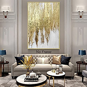 Gold Abstract Canvas Wall Art Gold Foil Modern Textured Artwork Gold Textured Print Abstract Textured Painting Glitter Abstract Wall Art Gold and White Modern Painting Living Room 16x24inch No Frame