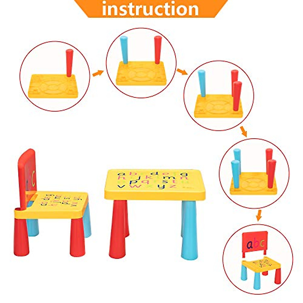 Ochine Kids Table and Chair Set Kids Study Table and Chair Set Detachable Toddler Table and Chair Set Plastic Children Activity Table for Reading, Drawing, Snack Time, Arts Crafts, Playroom, etc