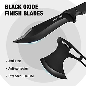 WORKPRO Hunting Knife and Hatchet Axe Combo Set - Full Tang Fixed Blade Tactical Knife and Camping Axe - Survival Knife and Camping Hatchet with Sheathes - Tactical Knife and Survival Axe for Men