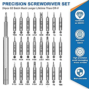 Fertoriy 24 in 1 Premium Precision Screwdriver Set, Sturdy Small Screwdriver Set with Phillips Head & Flathead, Magnetic Mini Screwdrivers Kit for Fixing Electronics, PC and Eyeglass Repairing