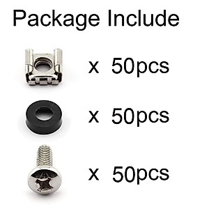RION TECH M6 Cage Nuts & Screws for Server Shelves Cabinets, Lengthened 16mm- Rack Mount Screws (50 Pk)