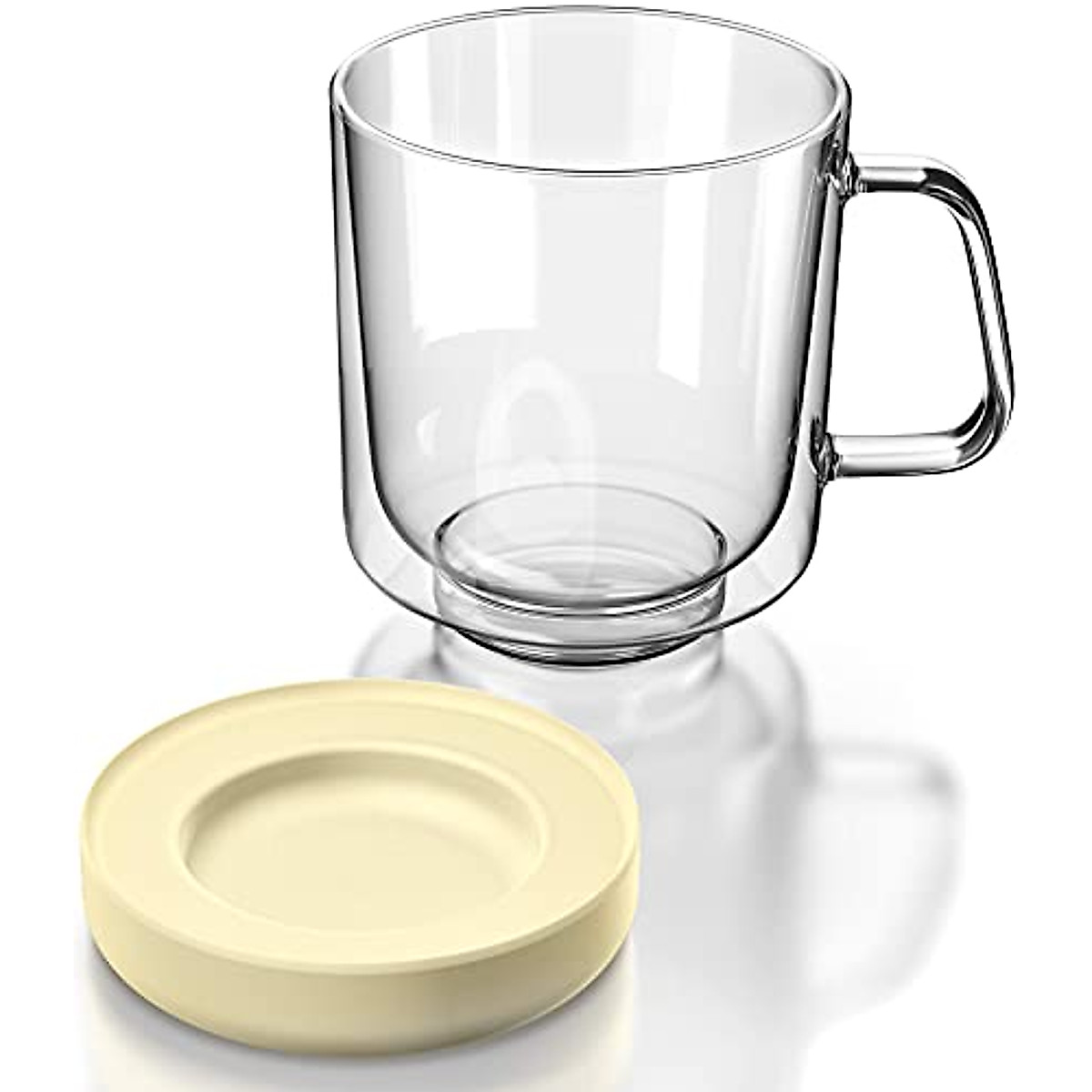 Zovoko Double Wall Insulated Glass Coffee Mugs (Large - 16 oz - Set of 2) - Removable Non-Slip Silicone Coaster - Microwave/Dishwasher Safe - 100% Borosilicate Glass