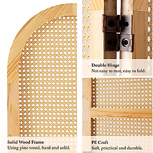 Svimi Room Dividers and Folding Privacy Screens, 5.6 Ft Double Hinged Rattan Partition Freestanding Wall Room Divider for Home - 3 Panels (Natural)