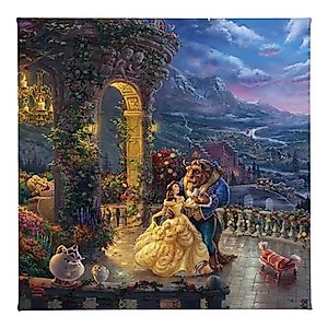 Thomas Kinkade Disney Beauty and the Beast Dancing in the Moonlight Gallery Wrapped Canvas Art | Frameless Wall Art Decor | Certificate of Authenticity Included, 14" x 14"