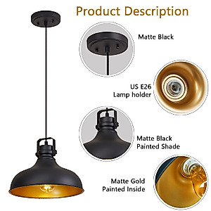 ALAISLYC Black Farmhouse Pendant Lights Matte Pendant Lighting for Kitchen Island Industrial Adjustable Height Vintage Dome Hanging Light Fixtures for Barn, Dining Room 3 Packs