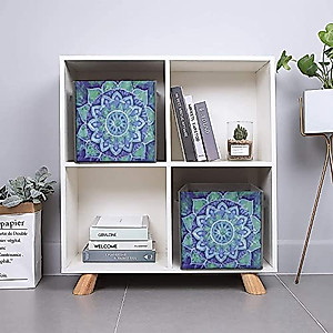 Watercolor Ethnic Flower Foldable Storage Bins Printd Fabric Cube Baskets Boxes with Handles for Clothes Toys, 11x11x11