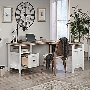 Sauder August Hill L-Shaped Home Office Desk in Soft White, Soft White Finish