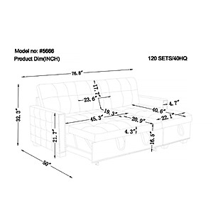 Polibi 76.8'' Pull Out Sleeper Reversible Sectional Storage Sofa Bed,Convertible Velvet Corner Sofa Bed and L-Shape 2 Seat Sectional Chaise with Storage,Sleeper Sofa for Living Room,Dark Grey