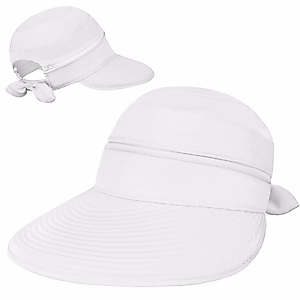 SUN CUBE Women Sun Hat for Outdoor UV Protection, Wide Brim Sun Hat Ponytail, Convertible Zip-Off Beach Hat Visor for Golf Gardening Pool Travel, Foldable Summer UPF50+ Visor Hat, White