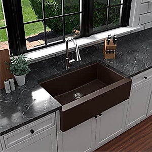 Karran QA-740 Farmhouse/Apron-Front Quartz Composite 34 in. Single Bowl Kitchen Sink Kit in Black