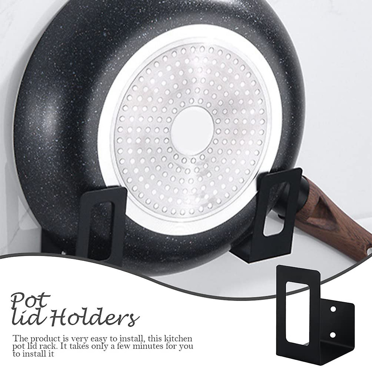 Hemoton 3 Pairs Pot Lid Rack Wall Mounted Stainless Steel Pan Lid Organizer Holder Self Adhesive Pot Lid Holders Kitchen Cooking Utensil Tool Black