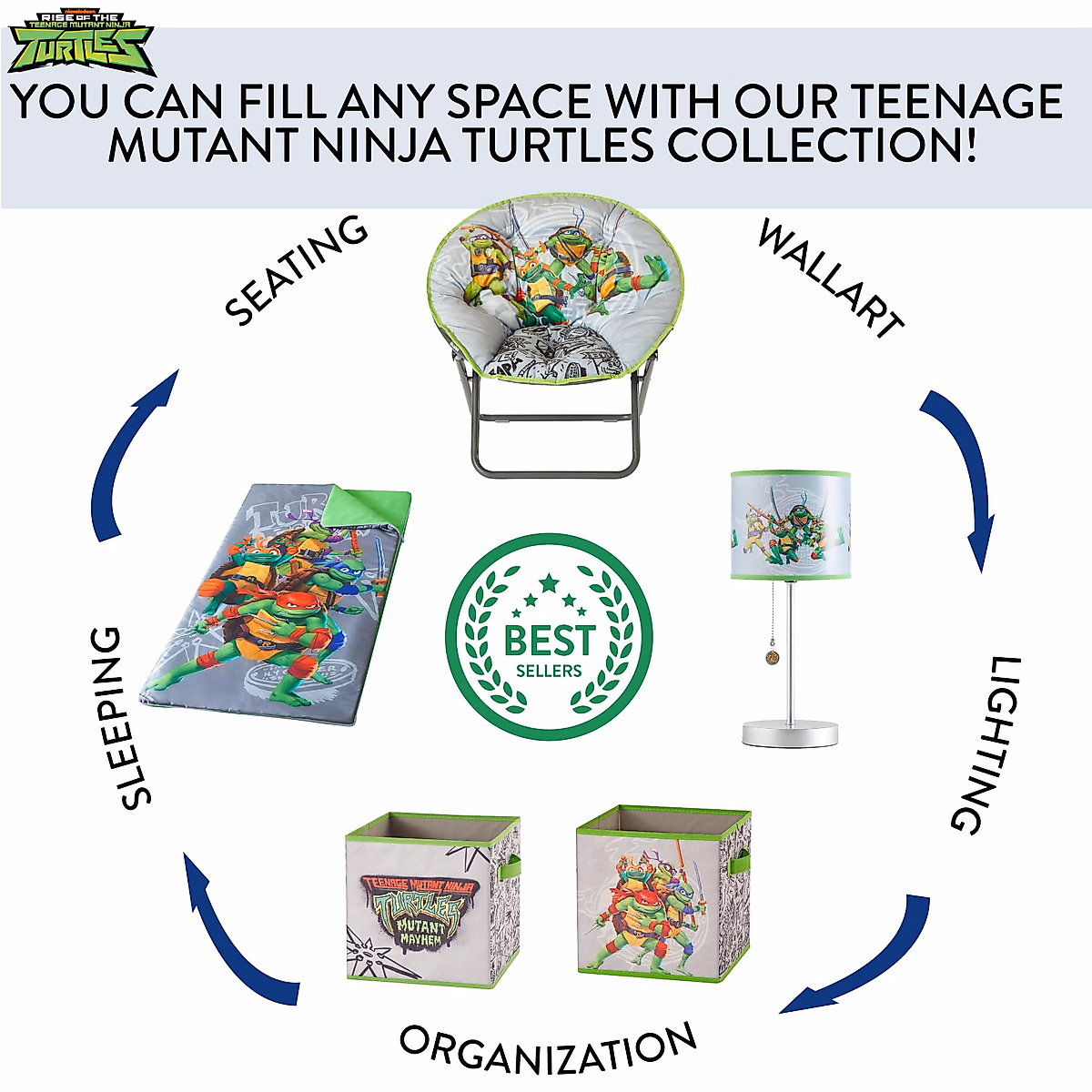 Ninja Turtles Mutant Mayhem Slumber Set,Comfortable Sleeping Bag with Convenient Sling Bag