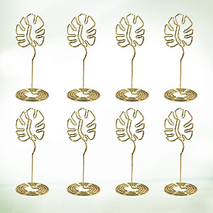 STOBOK 8pcs Place Card Holders Monstera Leaves Table Number Holders Metal Memo Photo Clips Tropical Hawaiian Luau Wedding Birthday Party Decorations Golden