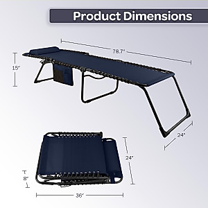 Lavish Home Lounge Chair Outdoor Furniture - 3 Position Adjustable Beach Chair - Folding Chair with Pocket and Pillow - Patio Furniture (Navy)