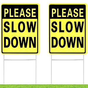 Kichwit 2 Pack Double Sided Please Slow Down Sign Plastic Yard Signs with Metal Stakes, Sign Measures 11.8 x 15.7 Inches