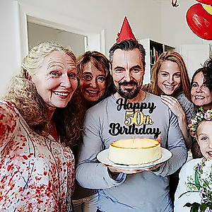 AROKIPPRY Black Gold Glitter Happy 50th Birthday Cake Topper,Happy 50 Birthday Cake Decoration for 50 & Fabulous Birthday,Hello 50 Party Anniversary Party Cake Decorations Supplies