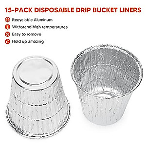 Stanbroil Grease Bucket Liners for Traeger Grill, 15 Pack Disposable Heavy Duty Foil Liners Fit for Traeger, Pit Boss, Camp Chef, Louisiana
