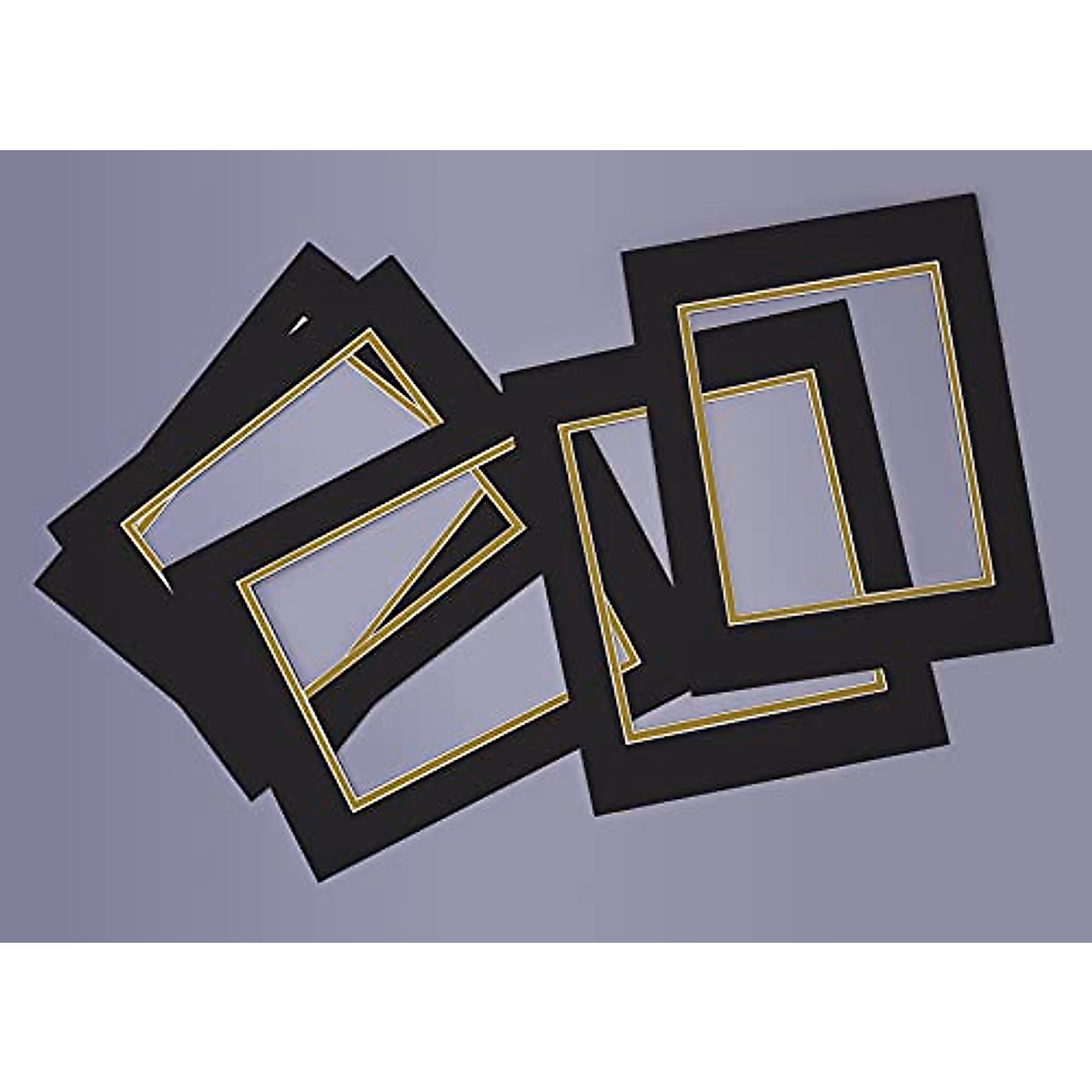 Golden State Art, 11x14 Double Mats for 8x10 - for Photos, Pictures, Frames - Acid-Free, 5 Pack, Black Over Old Gold