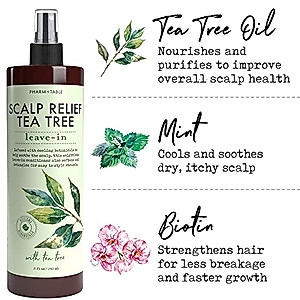 PHARM TO TABLE Scalp Relief Tea Tree Leave-In Conditioner, Relieve Itchy, Dry Scalp, Detangles Hair, 240ml/8 fl oz