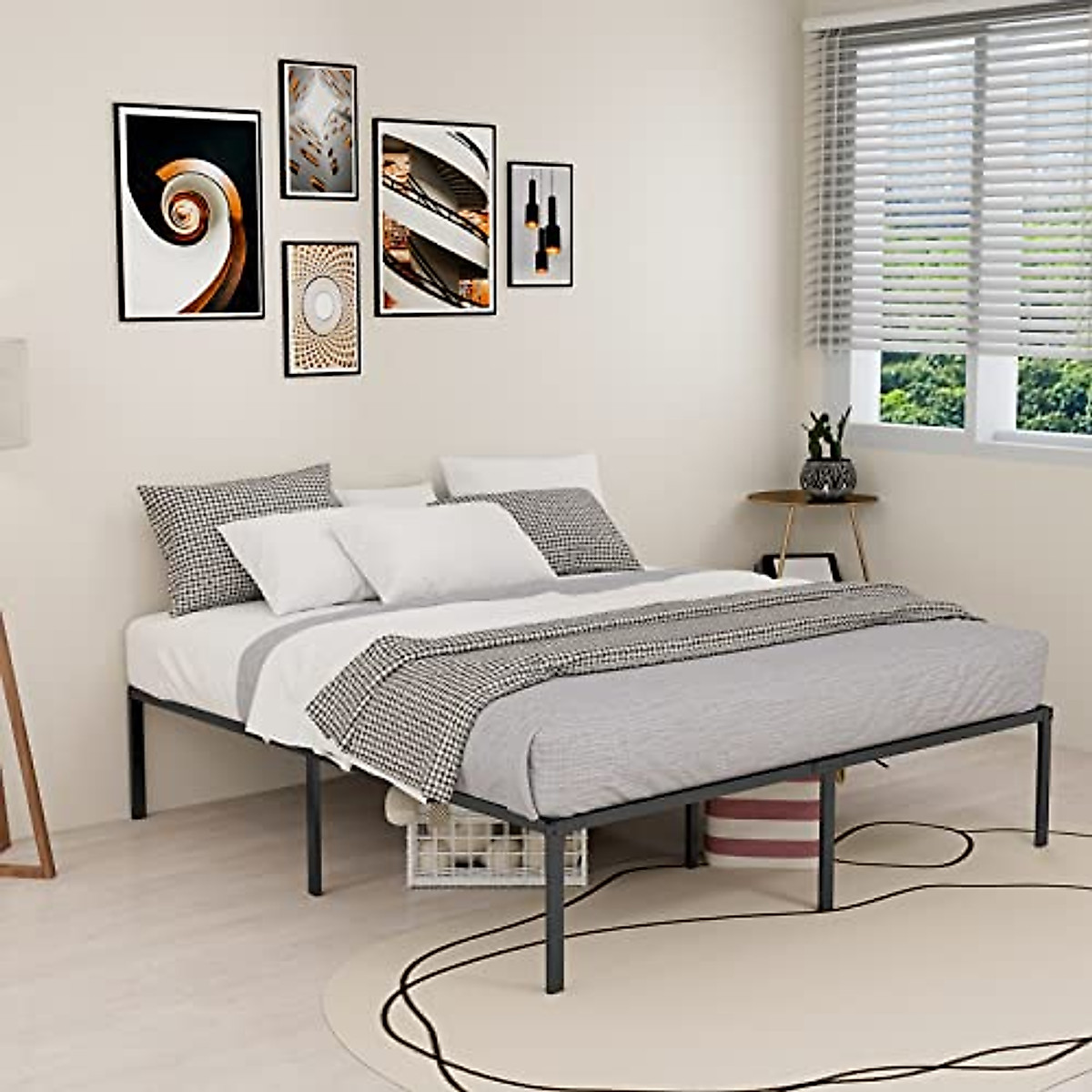 Zebuloni King Bed Frame,Platform Bed Frame,No Box Spring Needed,18 Inch High Platform King Size Bed Frame Free,Heavy Duty Steel Slat with Strong Metal Foundation,Storage Pouch x 1 Included,King