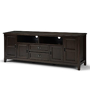 SIMPLIHOME Burlington SOLID WOOD 72 inch Wide Transitional TV Media Stand in Mahogany Brown For TVs up to 80 inches for the Living Room and Entertainment Center