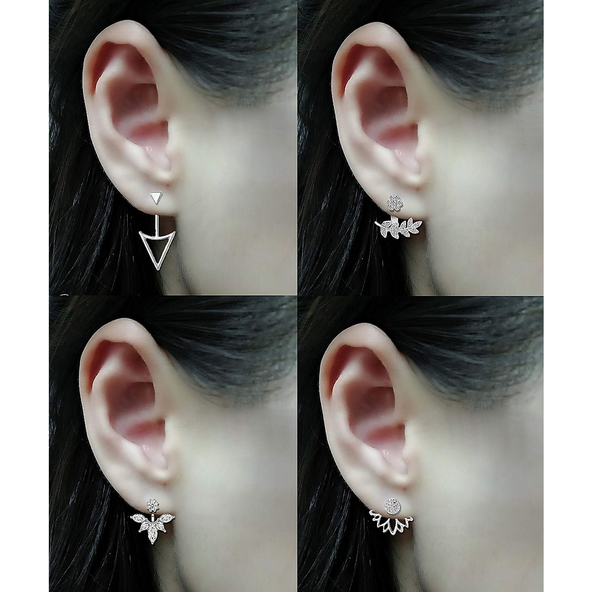 Tornito 12 Pairs Lotus Flower Earring Studs Chic CZ Earrings Jackets For Wome Silver Tone