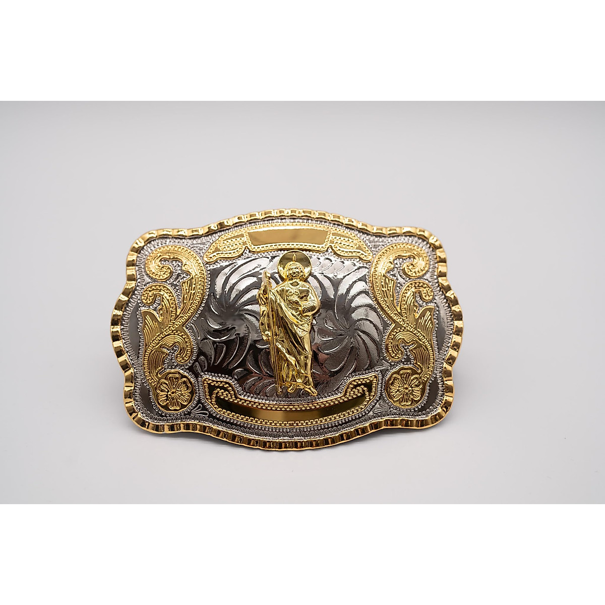 WMG Western St Jude Belt Buckle Gold Silver Saint Jude San Judas Cowboy Buckle Hebilla Vaquero Rodeo