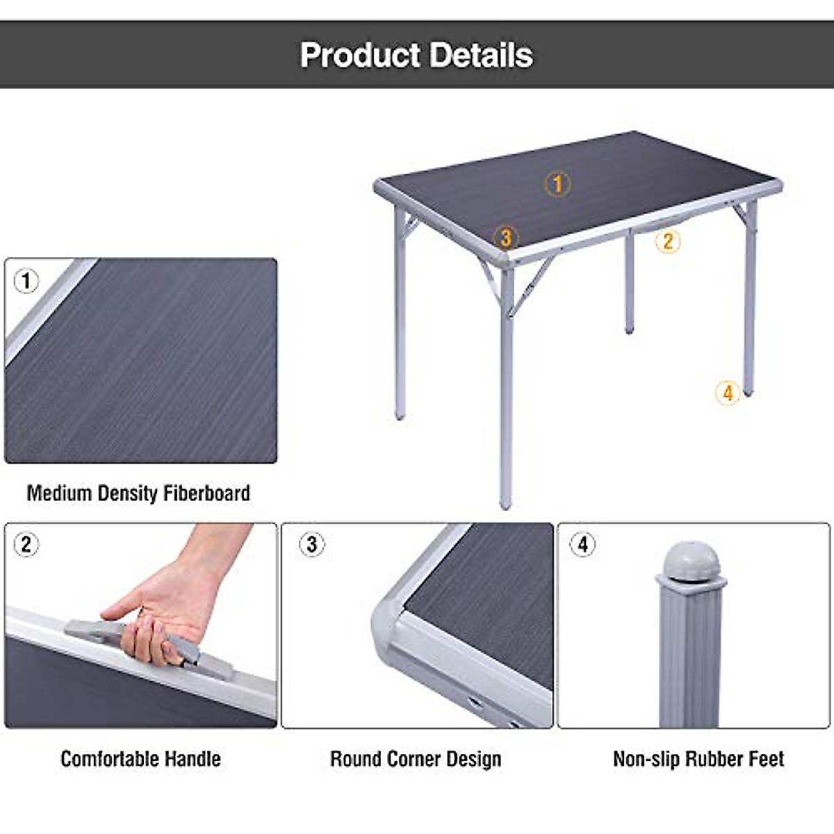 REDCAMP Aluminum Folding Table for Camping, Lightweight Portable Picnic Table with Collapsible Legs and Handle, Great for Outdoor Indoor, Gray 3ft