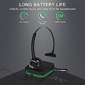 Friencity Trucker Bluetooth Headset, Wireless Headset with Microphone for Office Cell Phone, Noise Canceling On Ear Headphones for PC, VOIP, Call Center, Telephone, Mute Button, 15hrs Talking Time