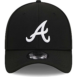 Authentic MLB Atlanta Braves White Logo Black Hat 39Thirty Flex Fit Hat Cap (Medium/Large)