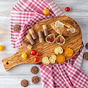 Forest Decor Olive Wood Serving Board, Wooden Cheese Board, Serving Board with Handle, Premium Hand Carved Kitchen Charcuterie Board for Meat, Bread, Vegetables, 15x7