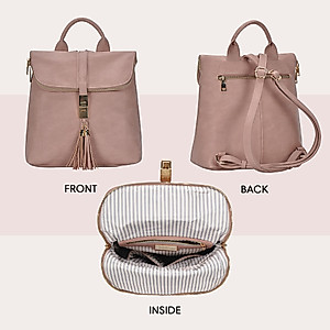 Miztique Diana Backpack Purse | Soft Vegan Leather Flap Over Tote Bag | 11L x 5.25W x 12H (Blush)