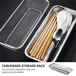 Tonsny Dishwasher Basket Stainless Steel Mesh Silverware Strainer Drying Rack Utensil Holder Cutlery Silverware Basket with Round Hole, Sliver, Dishwasher-BS2H