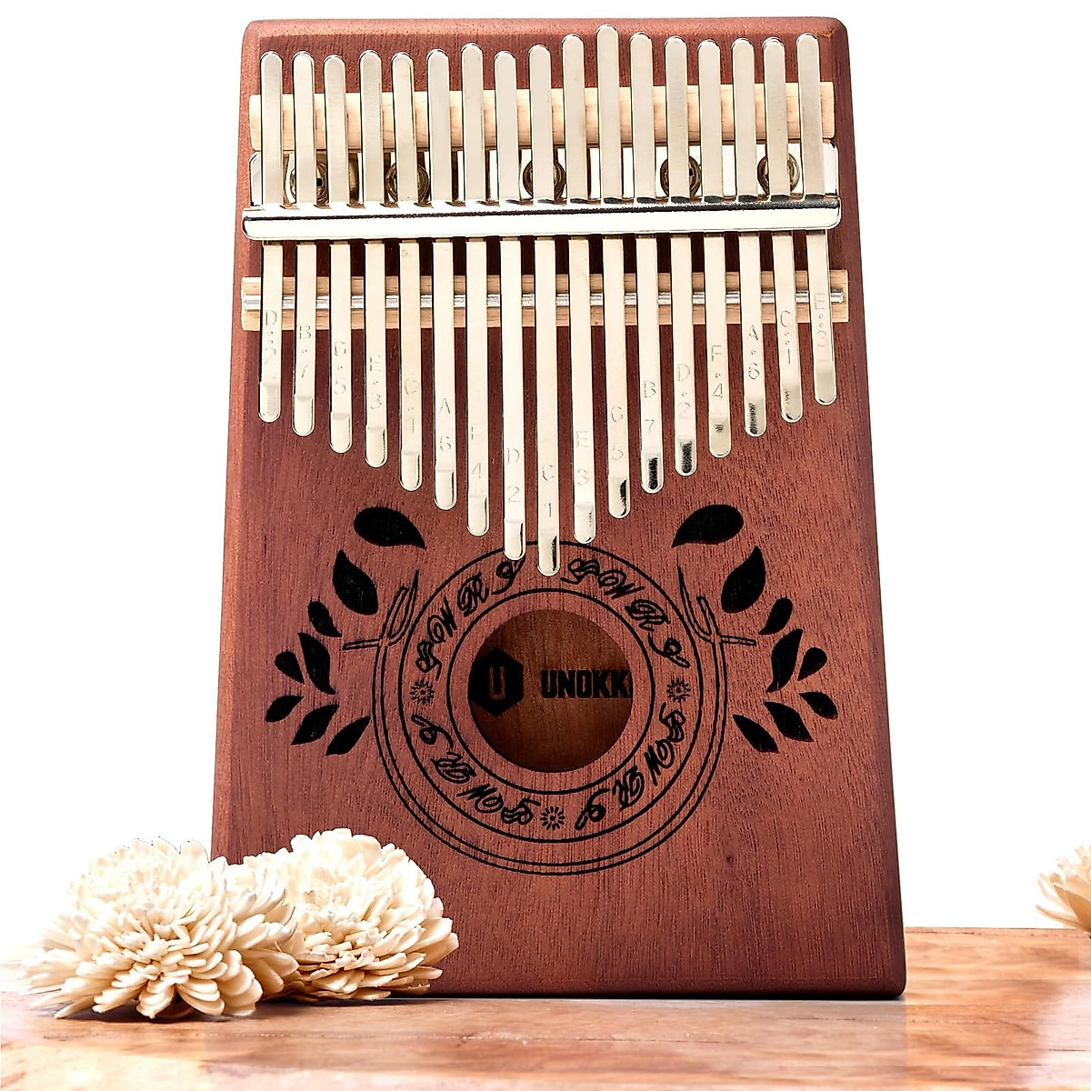 UNOKKI Kalimba 17 Key Thumb Piano with Ore Steel Tines, Includes Hard Case, Portable Mahogany Mbira with Instruction, Finger Covers & Tune Hammer, Gift for Kids, Adults, Men and Music Lovers (Cherry)