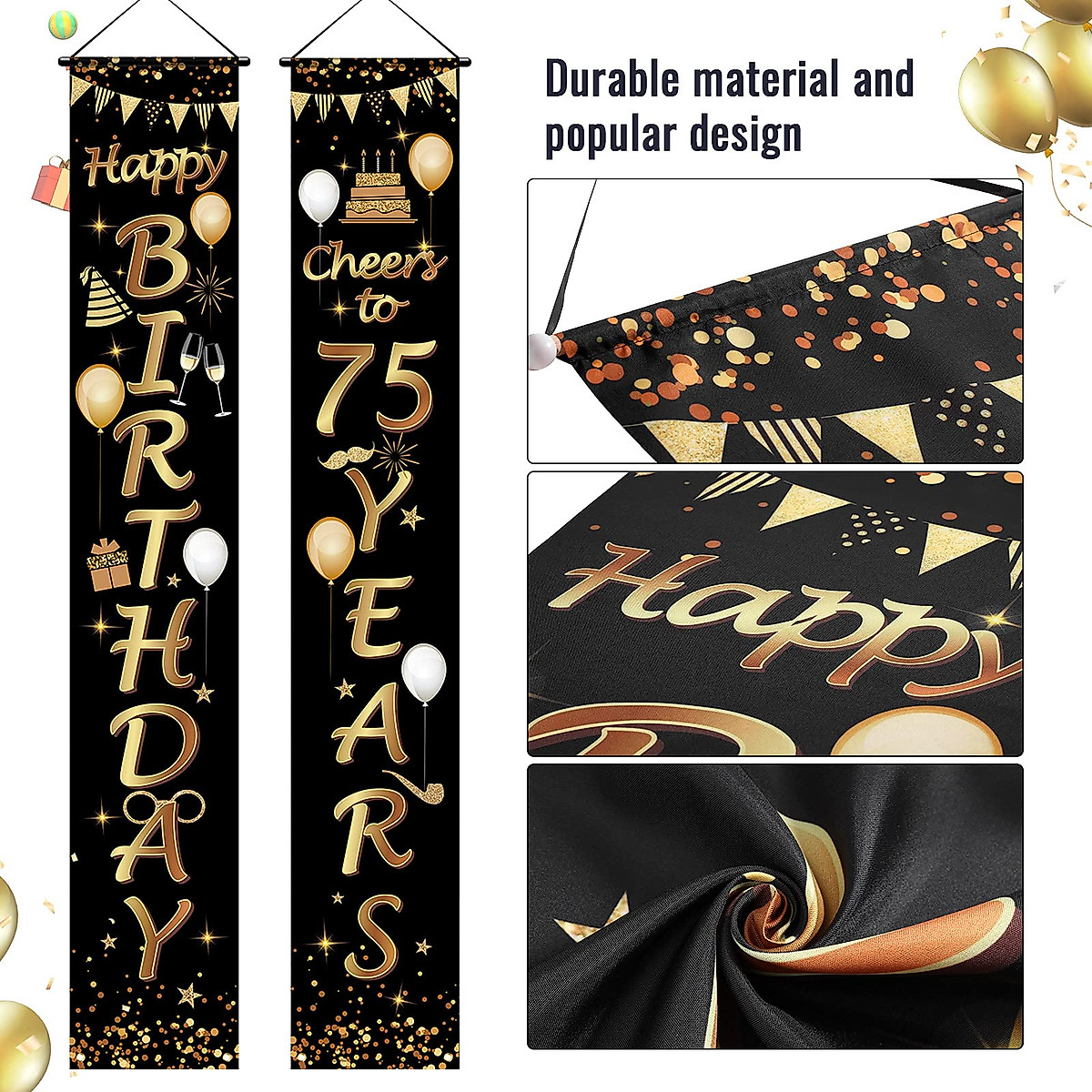 2 Pieces 75th Birthday Party Decorations Cheers to 75 Years Banner Porch Sign Door Hanging Banner 75th Party Decorations Welcome Porch Sign for 75 Years Birthday Supplies, 71 x 12 Inches