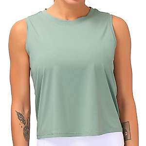Dragon Fit Women Sleeveless Yoga Tops Workout Cool T-Shirt Running Short Tank Crop Tops (Light Green, Small)