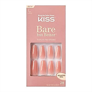 KISS Bare But Better TruNude Fake Nails Nude Nail Shades Manicure Set, Nude Glow', 28 Chip Proof, Smudge Proof Glue-On Nails