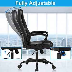 Gaming Chair Ergonomic Office Chair Racing Chair with Lumbar Support & Armrest PU Leather High Back Computer Chair Adjustable Height Swivel Executive Chair for Adults, Black