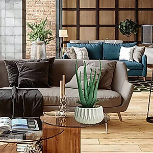 Suntimber Artificial Fake Plant Decor,Aloe Faux Plants in Elegant Ceramic Pot for Bathroom Shelf Decor, Desk Plant for Home & Office Decor - Artificial Fake Succulent Potted