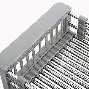 PDGJG Stainless Steel Dish Drainer Adjustable Arms Holder Functional Kitchen Sink Organizer Vegetable Fruit Drying Dish Rack